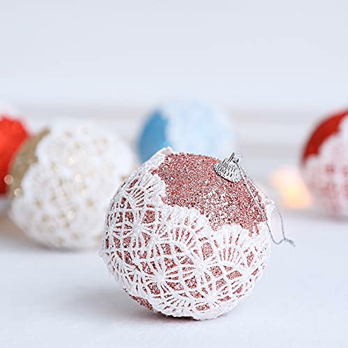 Christmas Tree Lace Foam Christmas Dip Powder Hanging Ornament 8cm Charm Christmas Decorations Ornament Handmade (Red, One Size)