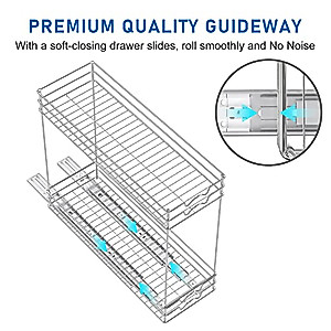 homdiy Pull Out Cabinet Organizer Slide Out Cabinet Organizer, 2-Tier Cabinet Pull Out Shelves Cabinet Drawers Slide Out (7" W x 21" D x 17" H) Kitchen Cabinet Storage Chrome Finish