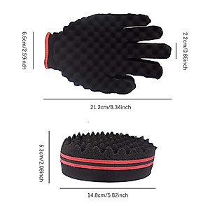 BIMIGET Hair Sponge Set (Black-A) - Magic Twist Curl Glove, Afro Brush, Metal Pick Comb for Styling