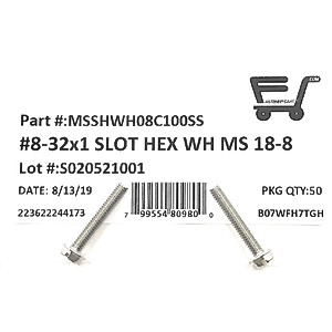 8-32x1 Slotted Hex Washer Head Machine Screws 18-8 Stainless Steel (50 Pcs)