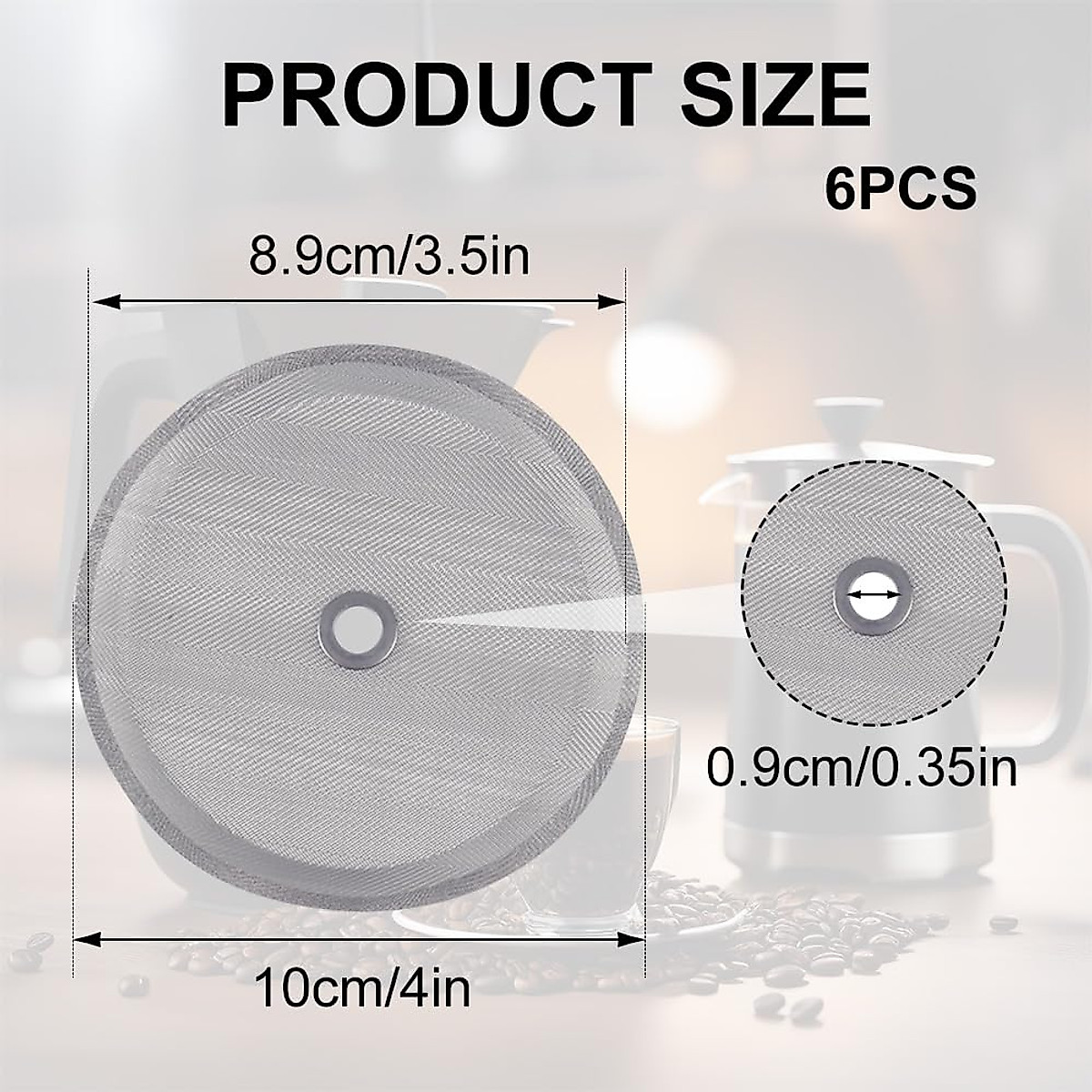 Rukinovi 6 Pieces 4 Inch French Press Filter for 1000 Ml,34 Oz,8 Cup French Press Coffee Maker.Stainless Steel Replacement Parts for French Press Coffee Maker (6)