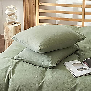 Modern Style Sage Green Duvet Cover Queen Size 100% Washed Cotton Light Green Bedding Sets Hotel Quality Solid Color Comforter Cover 1 Queen Duvet Cover with 2 Pillowcases Green Bedding Cover Set