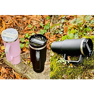 SEDBRÖS 40 Oz Tumbler With Handle And Straw Insulated Stainless Steel Travel Mug With Lid For Hot And Cold Drinks Quencher With Lid And Straw Leak Proof Spill Proof Pure Black