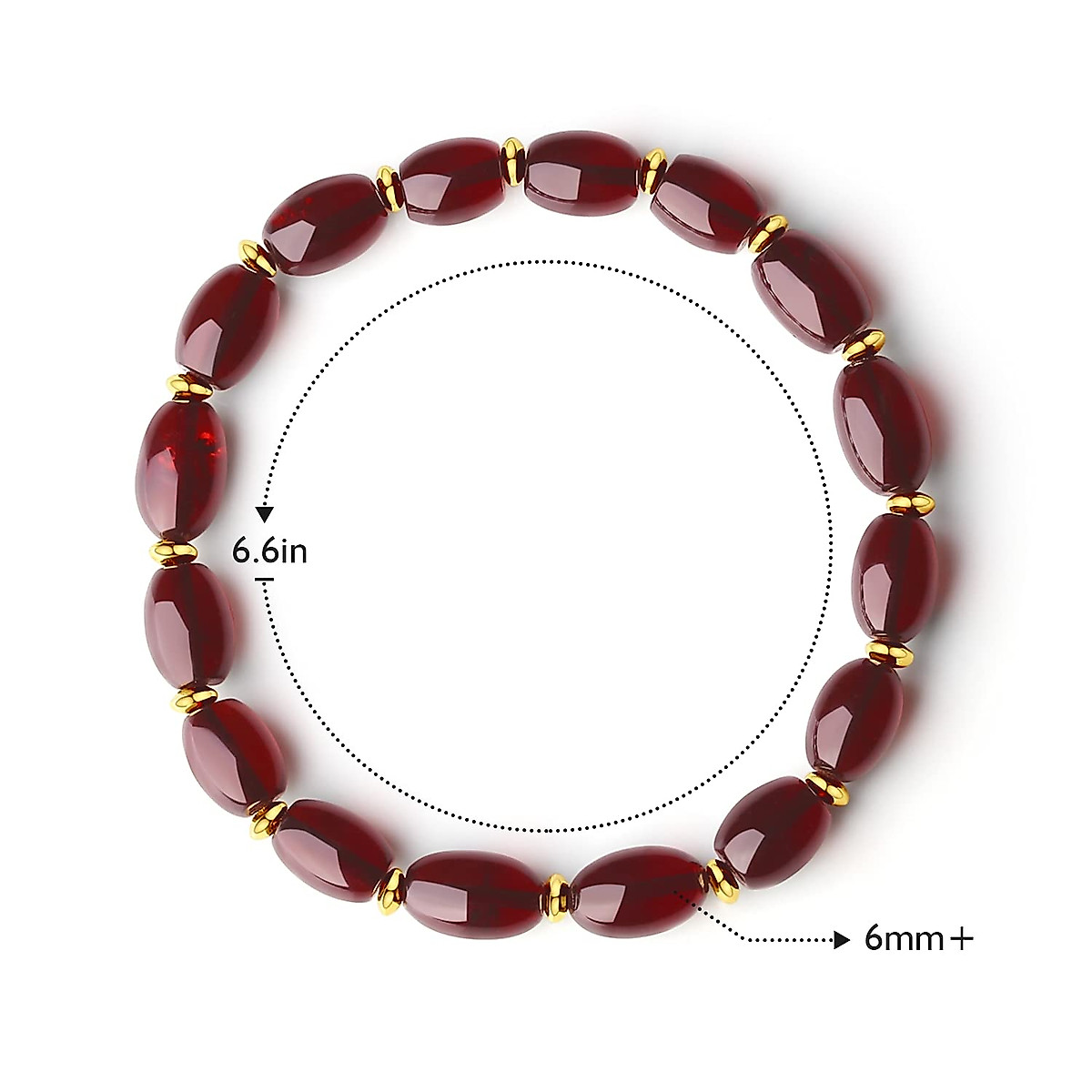 Natural Baltic Amber Bracelet，Cutting amber rough stone to make 6mm+ beads，6.6 inches，Deep Red amber Bracelet Unisex