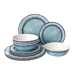 AELS Melamine Dinnerware Set of 12 Pcs Dinner Dishes Set for Indoor and Outdoor Use, Dishwasher Safe, Lightweight Unbreakable, BPA Free, Light Blue