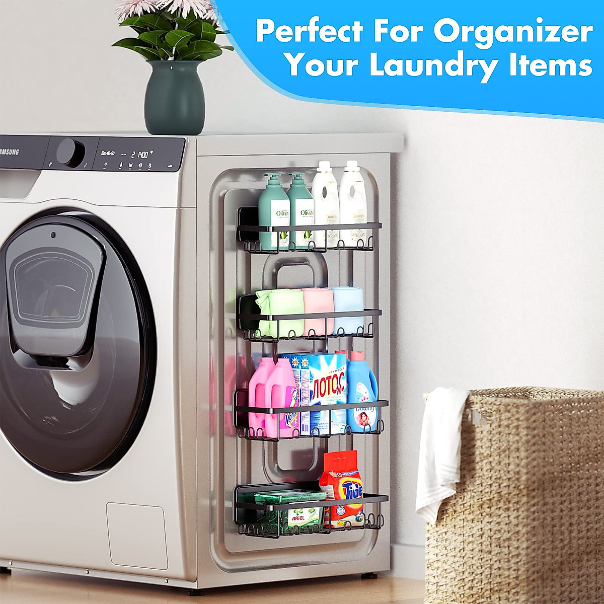 Magnetic Spice Rack for Refrigerator, Magnetic Shelf with Paper Towel Holder, Moveable Kitchen Refrigerator Seasoning Storage Rack Fridge Magnet Organizer, Kitchen Gadgets for Refrigerator, Microwave