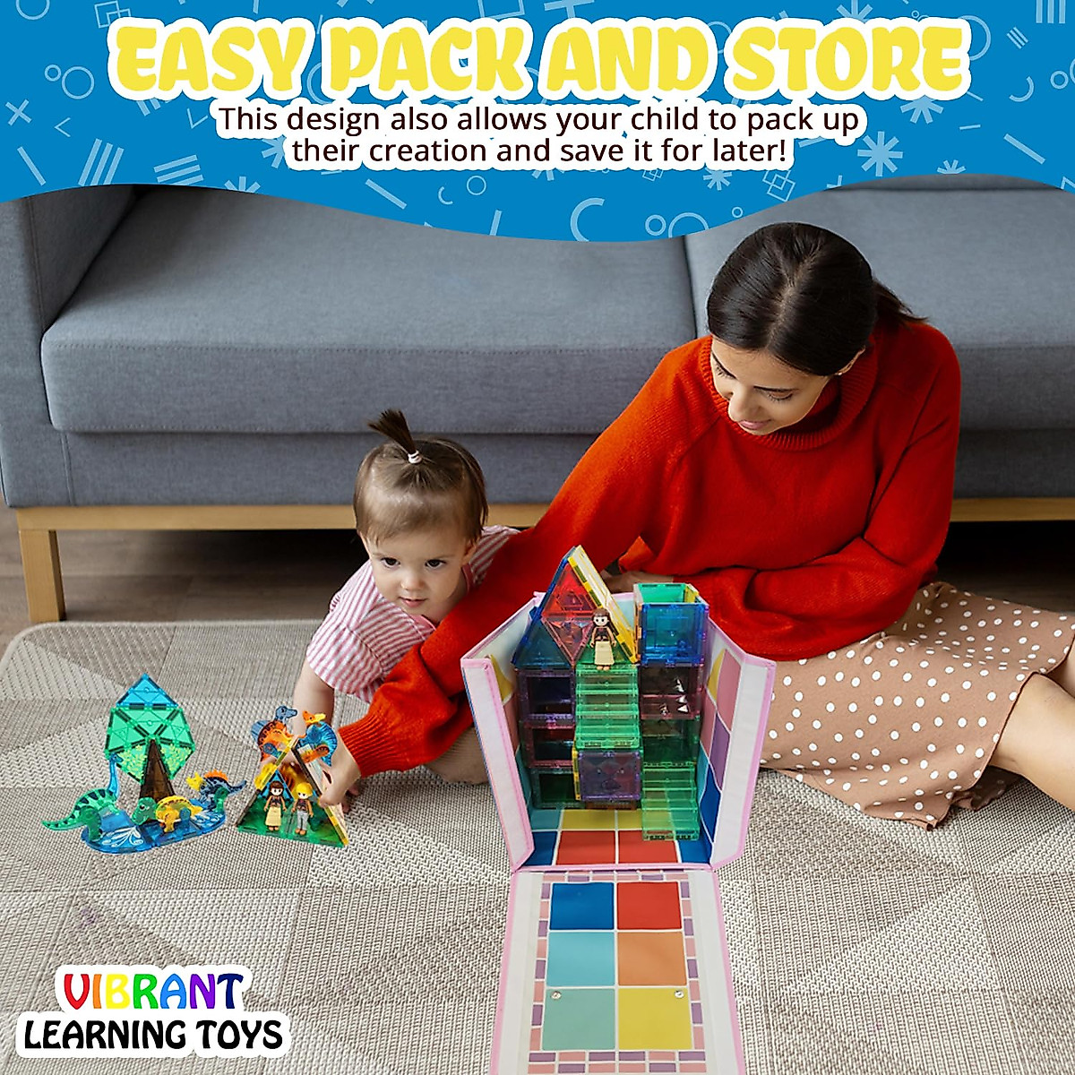 Vibrant Learning Toys Magnetic Tile Storage Bin & Interactive Play-Mat