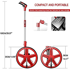 ZHJAN 12" Distance Measuring Wheel in Feet and Inches,Collapsible Rolling Measurement Wheel Measures Up To 9999.9 ft,Walking Measuring Wheel with Key 0 Function.
