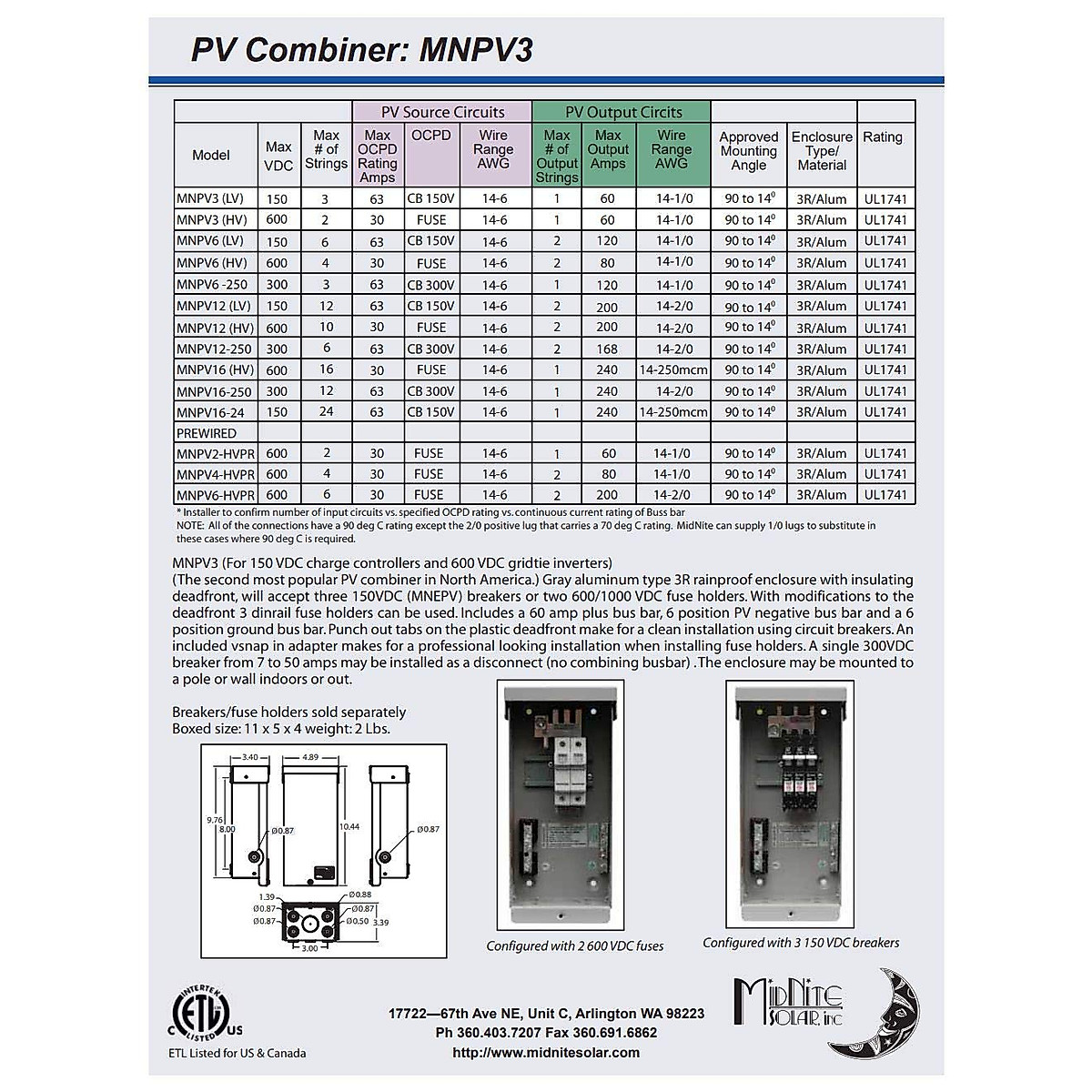 MidNite Solar MNPV3 Combiner