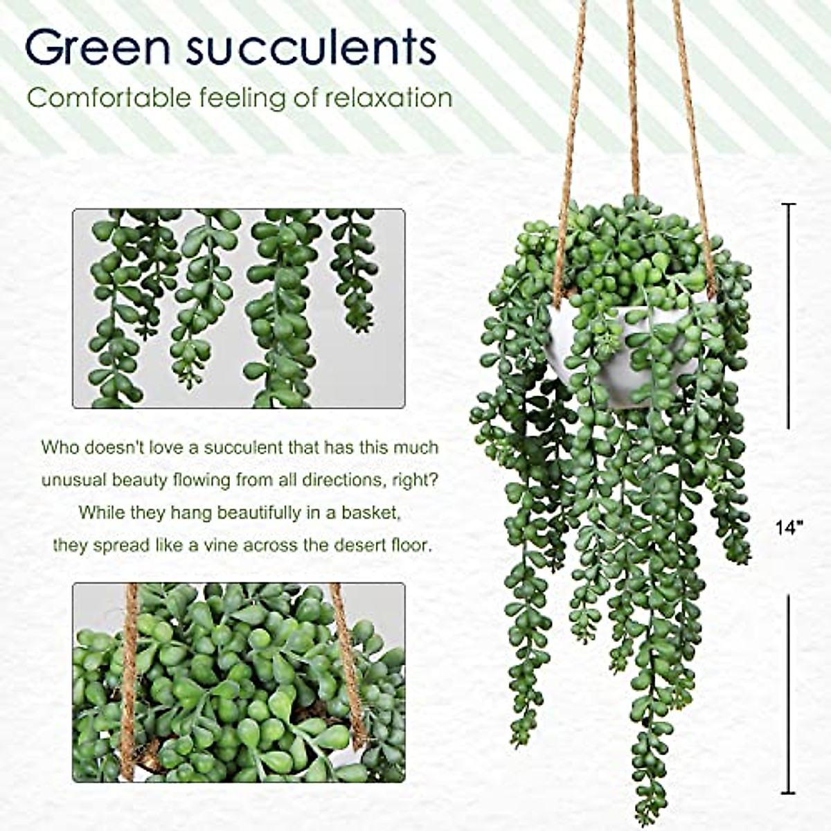 plants Artificial Succulents Hanging Fake String of Pearls Greenery with Planter for Home Wall Garden Indoor Outdoor Decor