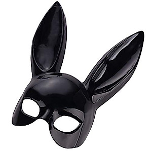 Masquerade Rabbit Mask Bunny Mask, Black Adult Bunny Ear Rabbit Mask for Women's Masquerade Easter Halloween Eve Party Costume Accessory NMFIN