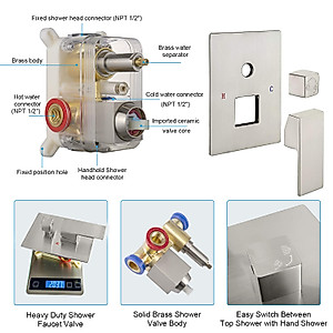 SunCleanse Rainfall Shower System Brushed Nickel Ceiling Mounted Shower System Combo Set with High Pressure 12 Inches Square Rain Shower Head Handheld and Shower Faucet Rough-in Mixer Valve and Trim