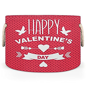 Valentines Day Pattern (2) Large Round Baskets for Storage Laundry Baskets with Handles Blanket Storage Basket for Bathroom Shelves Bins for Organizing Nursery Hamper Girl Boy