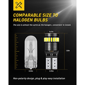 AUXITO 194 LED Bulbs for License Plate Light 168 175 2825 W5W T10 24-SMD 3014 Chipsets 6000K White for Car Dome Door Map Dash Courtesy Step License Plate Lights, Pack of 2