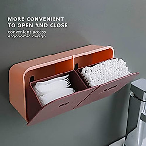 Cotton Swab Storage Box, 2 Grids Separate Clamshell Storage Organizer, Wall Mounted Storage Container with Lids 2 Stickers for Cosmetic Sponge Sanitary Napkins Makeup Pads Bath Salts Kitchen Bedroom