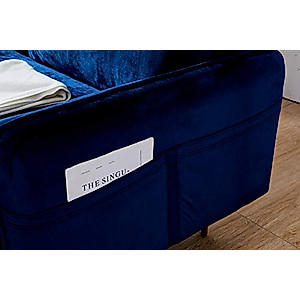 JULYFOX Blue Velvet Fabric Sofa Couch, 71 inch Wide Mid Century Modern Living Room Couch with Side Storage Fashion Golden Legs for Small Spaces