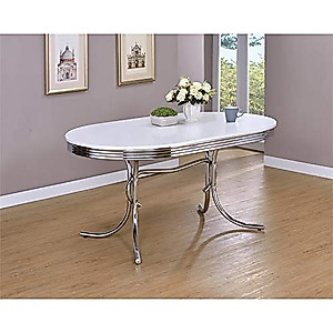 BOWERY HILL Modern Metal Chrome Plated Oval Dining Table with White Top