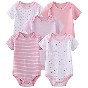 Chamie Newborn Infant Bodysuit Pants caps Mittens Short Sleeve Infant Clothes for Boys and Girls