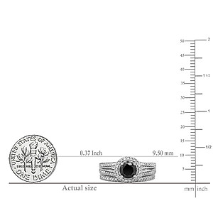 Dazzlingrock Collection 1.25 Carat (Ctw) Round Black & White Diamond Halo Split Shank Wedding Ring Set for Women in 14K White Gold, Size 8