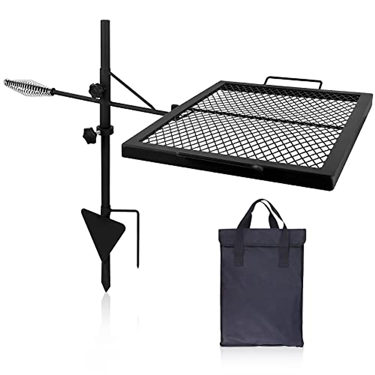 Beendou Rotary Campfire Grill Grate, Heavy Duty Steel Adjustable Fire Pit Grill Grate,Outdoor Open Campfire Cooking Grill Grate for Camping Grill with Carry Bag