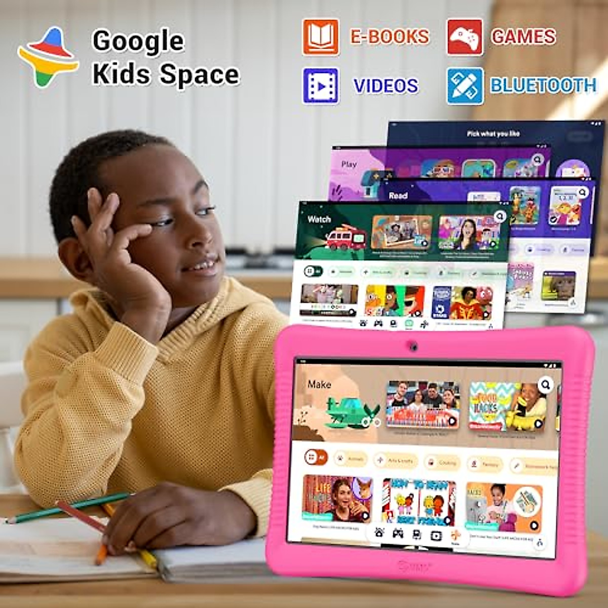 Contixo Kids Tablet K102-10-inch HD, Ages 3-7 Toddler Tablet, Parental Control, Android 10, 64GB, WiFi, Learning Tablet for Children with Disney E-Book Pre-Installed, Kid-Proof Case, Pink