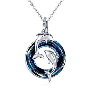 Dolphin Necklace 925 Sterling Silver Mothers Day Gifts For Women Necklace Chains (Blue Crystal Dolphin Necklace)