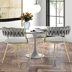 GOFLAME Velvet Dining Chairs Set of 4, Accent Upholstered Leisure Chairs with Gold Metal Legs, Sponge Filling Seats, Mid-Century Dining Side Chairs for Living Room, Dining Room, Bedroom, Gray