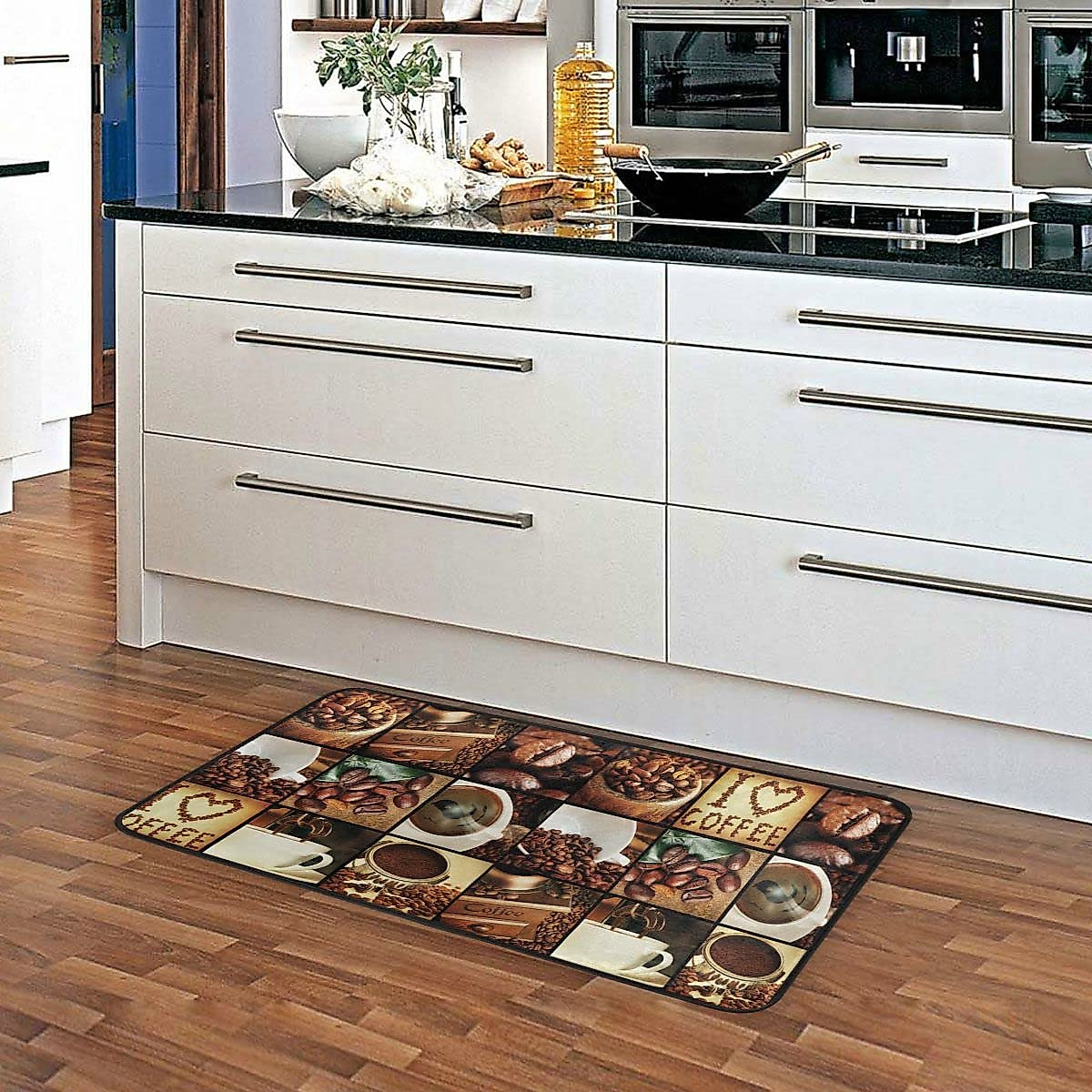 Aslsiy Coffee Bean Mugs Kitchen Rug Fall Coffee Area Rug Bedroom Mats Bath Rugs Autumn Welcome Non Slip Living Room Rug for Floor Comfort Doormats Home Decor 39" X 20"