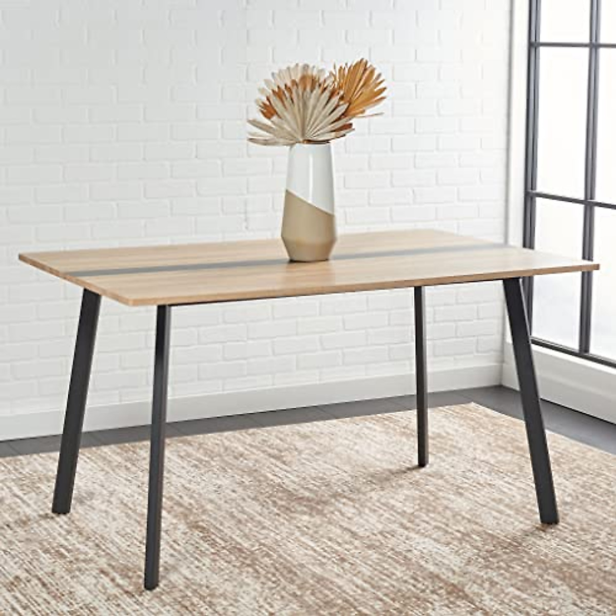 Safavieh Home Collection Leith Mid-Century Scandinavian Natural/Black Stripe Rectangle Dining Table