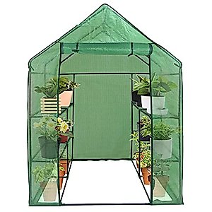 BBBuy 2-Tier Mini Greenhouse 8 Shelves Garden Plant Flower House Grow Tent Indoor Outdoor with PE Cover and Roll-Up Zipper Door Greenhouse, Grow Plant Herbs Flowers Warm House