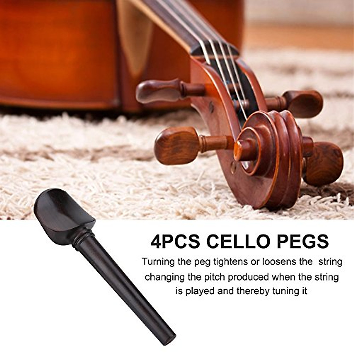 Cello Tuning Peg, 4pcs Ebony Wood Cello Peg 4/4 Cello Musical Instruments Accessories