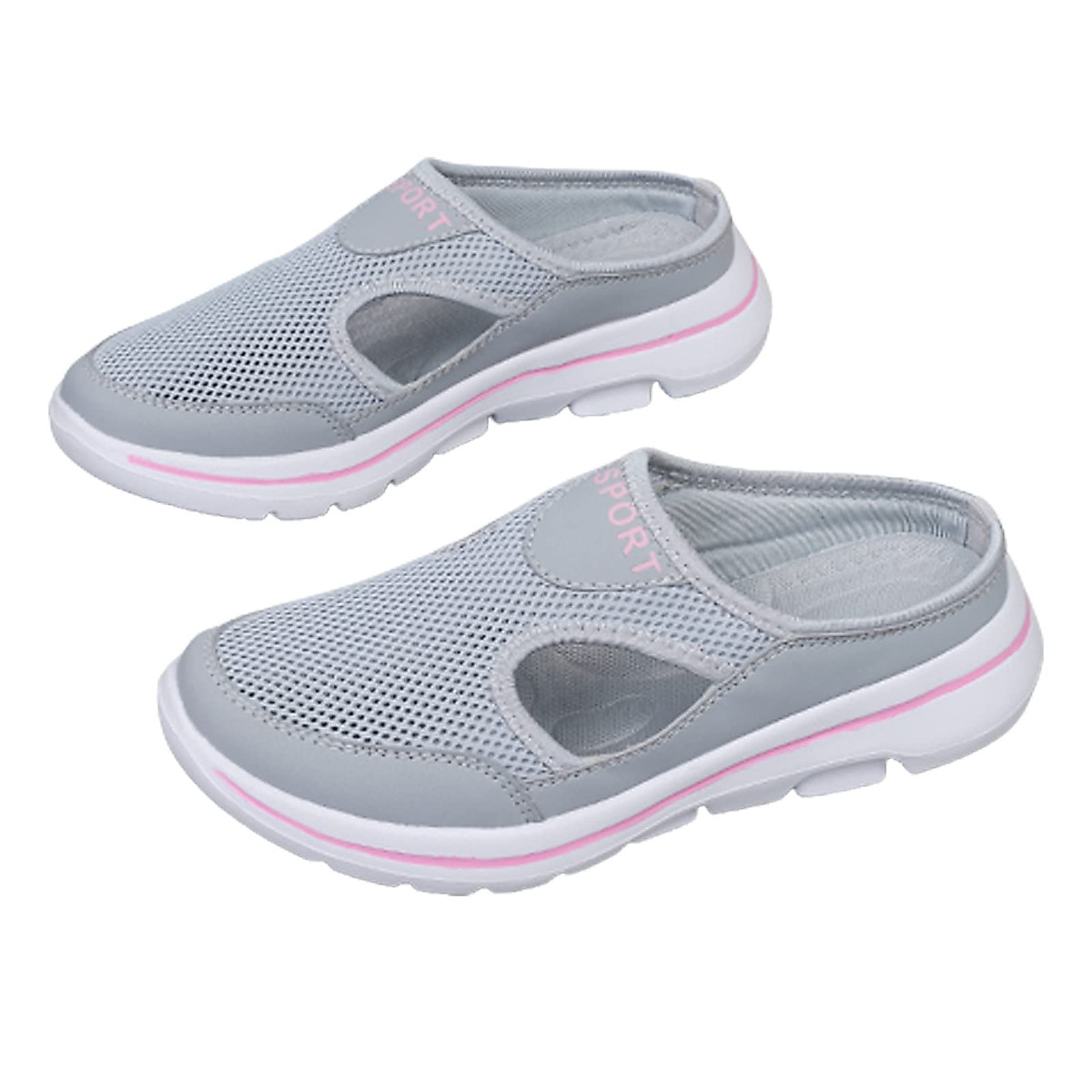 WENOREG Women’s Backless Mesh Hollow Out Slip-on Mules Sandals with Arch Support,Fashion Casual Comfort Knitted Air Cushion Outdoor Orthopedic Walking Sneakers (Pink,12,12)