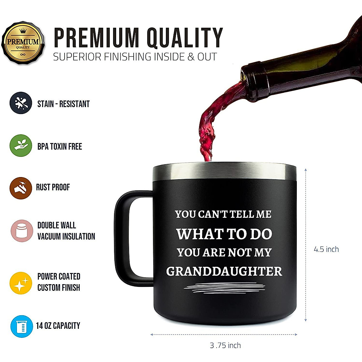 Edizzone 14Oz Grandpa Mug (You Are Not My Granddaughter) (Black) Grandpa Gifts for Christmas - Best Grandpa Birthday Gifts - Gifts for Grandpa From Granddaughter - Funny Grandfather Christmas Gift