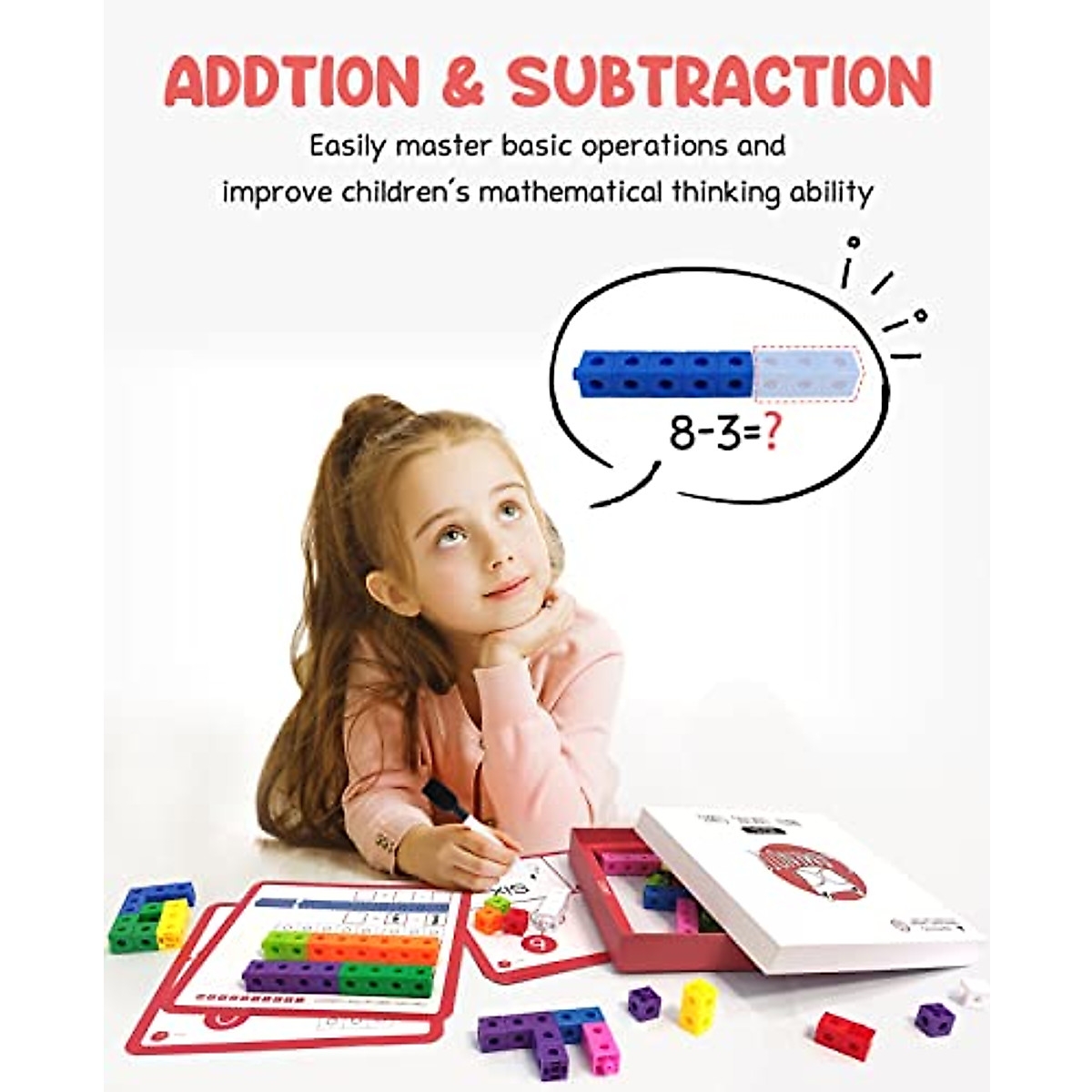 GAMENOTE Math Cubes Manipulatives with Activity Cards - Number Counting Blocks Toys Snap Linking Cube Math Counters for Kids Kindergarten Learning Activities