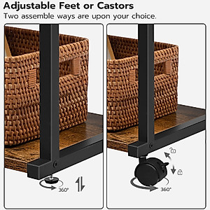 HOOBRO Industrial Printer Stand with Charging Station, 3-Tier Printer Table, Rolling Printer Cart with Adjustable Shelf and Hook, Rustic Brown and Black BF28UPS01