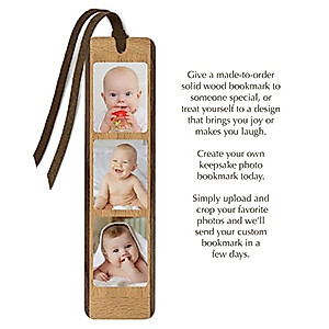 Custom Printed Handmade Wooden Bookmark with Suede Tassel - 3 Vertical Images - Made in USA