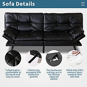 Opoiar Futon,Convertible Sofa Bed,Modern Futon Sofa Bed,Folding Loveseat Sofa,Sleeper Sofa,Futon Couch Bed,Adjustable Armrest&Backrest,Futon Sets for Compact Living Spaces,Apartment,Dorm,Office,Black