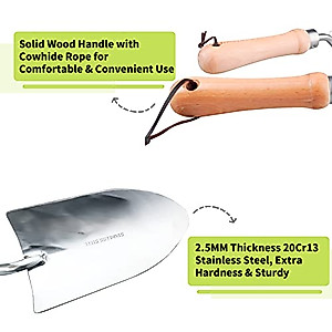 Garden Tools, 3 Pieces Heavy Duty Gardening Tools Set, 20Cr13 Stainless Steel Hand Tools with Wooden Handle, Including Trowel, Transplanter, Hand Fork with Gift Box