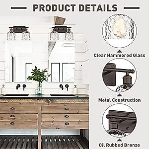 zeyu 2-Light Bathroom Vanity Light, Farmhouse Wall Sconce Lighting with Clear Hammered Glass, Oil Rubbed Bronze Finish, ZJF63B-2W ORB
