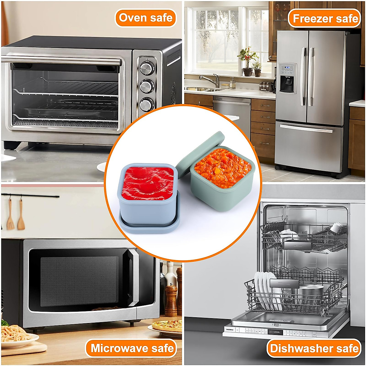 XANGNIER Silicone Dip Containers,Sauce Containers,2 * 4 oz Small Snack Containers,Condiment Containers with Lids