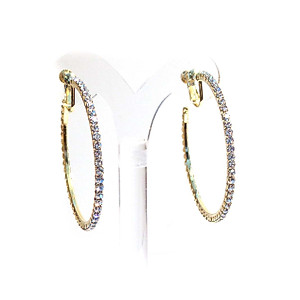Clip-on Earrings Gold Tone Crystal Hoop Earrings 2 Inch Clip Hoop Earrings for Non Pierced Ears