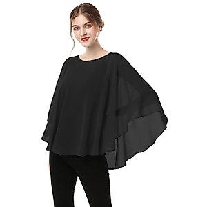 Casual Chiffon Cape Soft Shawl Sheer Shrugs Poncho Capelets shawls and Wraps for Women (Black)