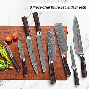 Oserlo Kitchen Knife Set, 8 Pcs High Carbon Stainless Steel Chef Knife Set with Ergonomic Balance Handle & Sheath, Ultra Sharp Professional Japanese Knife Set for Cutting, Peeling & Slicing