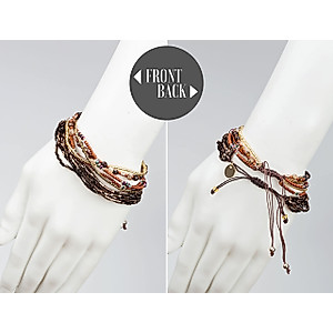 SPUNKYsoul Handmade Boho Beaded Bangle Bracelet Rope Braided Set for Women (Brown 2 PC Set)