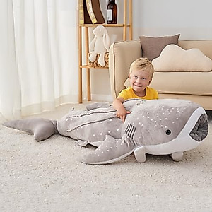 Zctghvy 48 inch Giant Whale Shark Stuffed Animal Toy Whale Plush Kids Pillow Grey Whale Shark Plush Toy Pillow Whale Shark Stuffed Animal