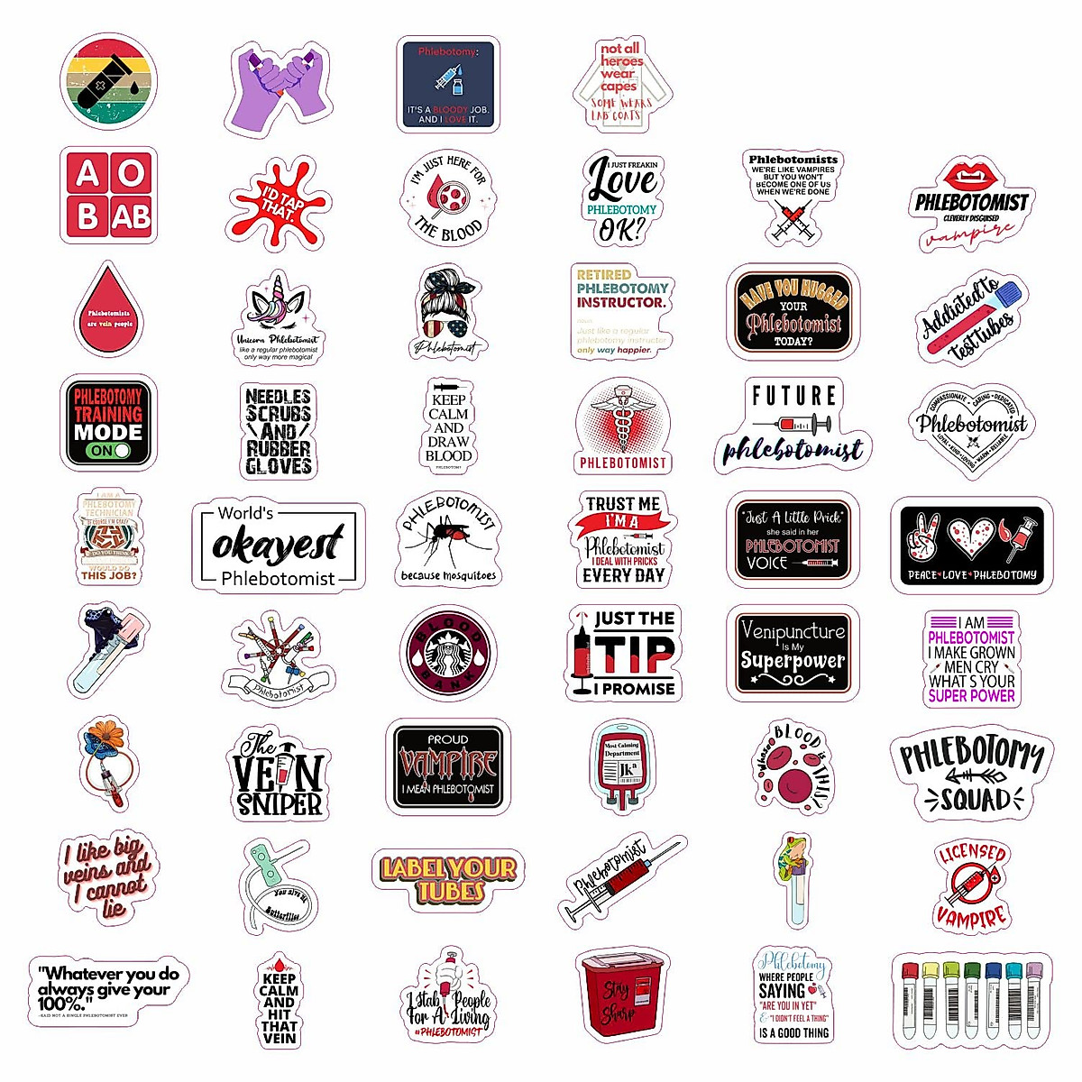 BulbaCraft 100 Pcs Phlebotomy Stickers, Phlebotomy Gifts for Women, Students & Men, Phlebotomist Accessories, Phlebotomist Stickers for Laptops & Water Bottles