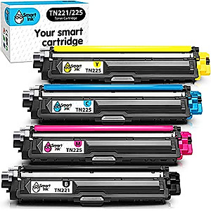 Smart Ink Compatible Toner Cartridge Replacement for Brother TN221 TN225 TN-221 TN-225 (1 Black, C/M/Y 4 Combo Pack) to use with HL-3140CW HL-3170CDW HL-3180CDW MFC-9130CW MFC-9330CDW MFC-9340CDW