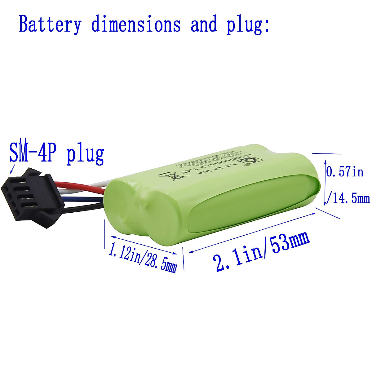 Blomiky 2 Pack 7.4V 2S 600mAh Li-ion Rechargerable Battery with SM-4P Plug and Charger Cable Compatible with Some Water Ball Blasters and DE85 RC Cars/JF-71A Battery
