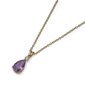 GLAM AND GEMS 2.10 Carat Pear Cut Purple Amethyst and Diamond Pendant Necklace for Women in 14k Yellow Gold (H-I, SI1-SI2) on 17.7 to 19.7 Inch Adjustable Silver Chain
