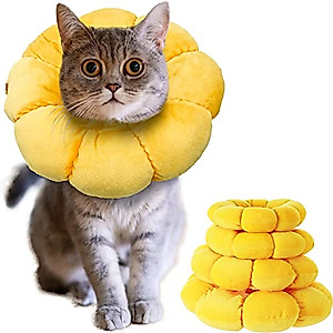 KUDES Cat Small Dog Recovery Collar, Cute Sunflower Neck Cone After Surgery, Adjustable Pet E Collar, Wound Healing Protective Cone Surgery Recovery Elizabethan Collars for Small Pet